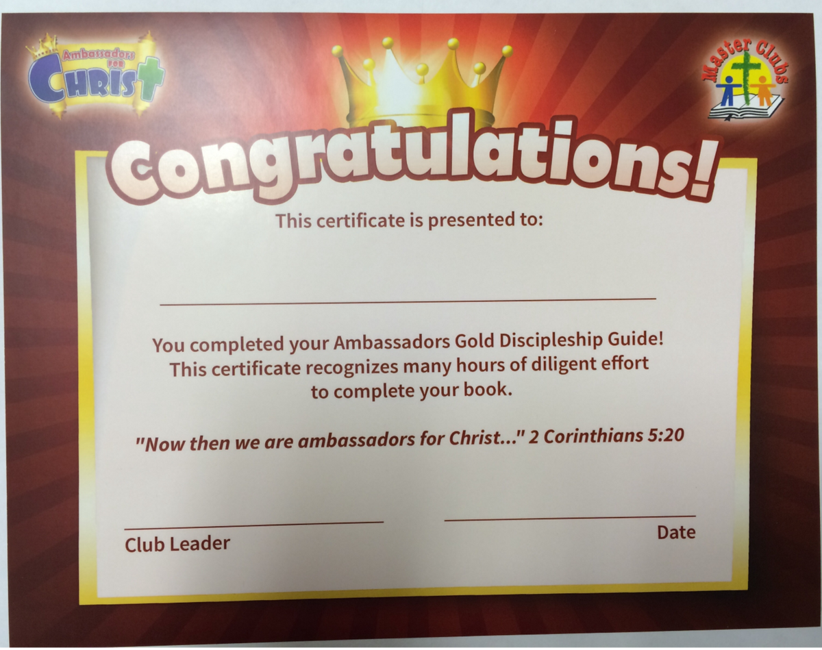 Gold Book Completion Certificate – Master Clubs