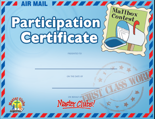 Mailbox Contest Participation Certificate – Master Clubs